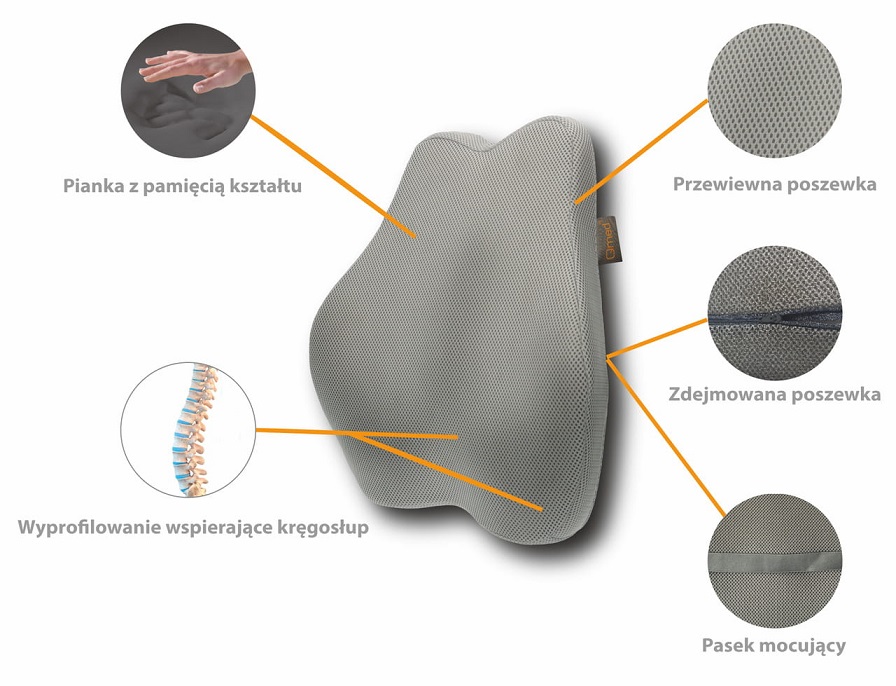 Poduszka lędźwiowa o ergonomicznym wyprofilowaniu z paskiem mocującym ...